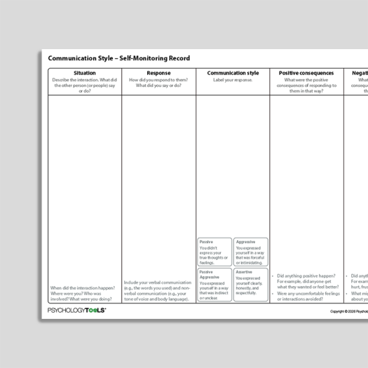 New Worksheet: Communication Style – Self-Monitoring Record ...